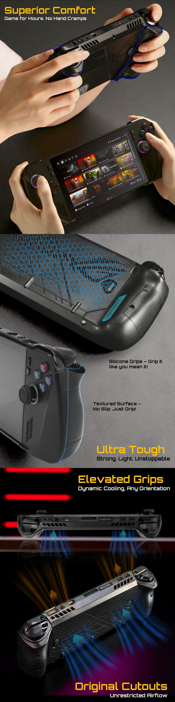 Ergonomic Comfort Grips & Convertible Protective Case for ASUS ROG ALL ...
