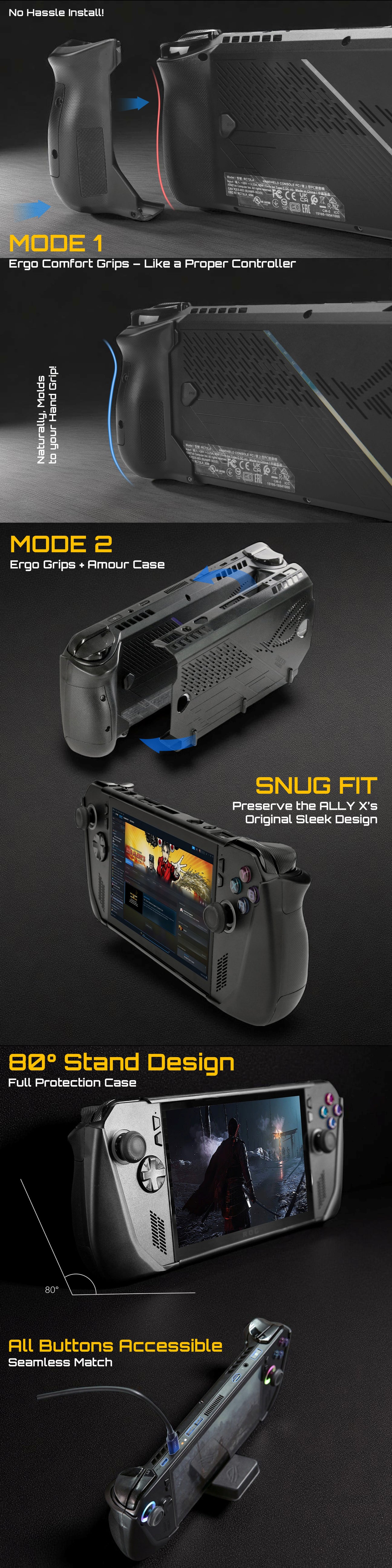 Ergonomic Comfort Grips & Convertible Protective Case for ASUS ROG ALL ...